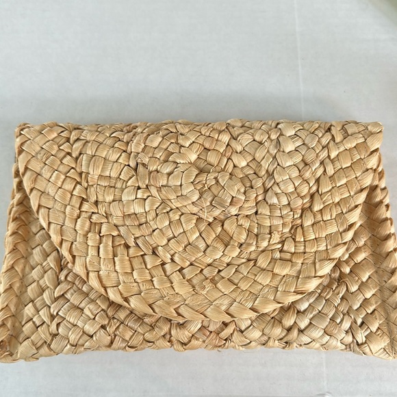 Bags | Women Khaki Woven Straw Beach Handbag Envelope Clutch Rattan ...